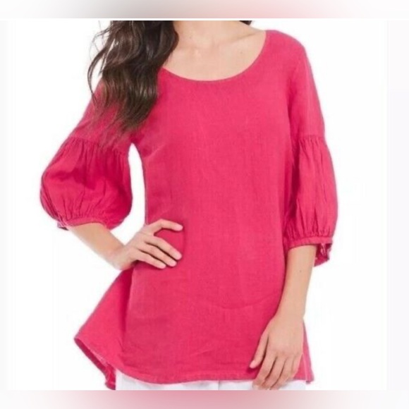 bryn Walker | Tops | Bryn Walker Pink Linen Lantern Sleeve Blouse ...
